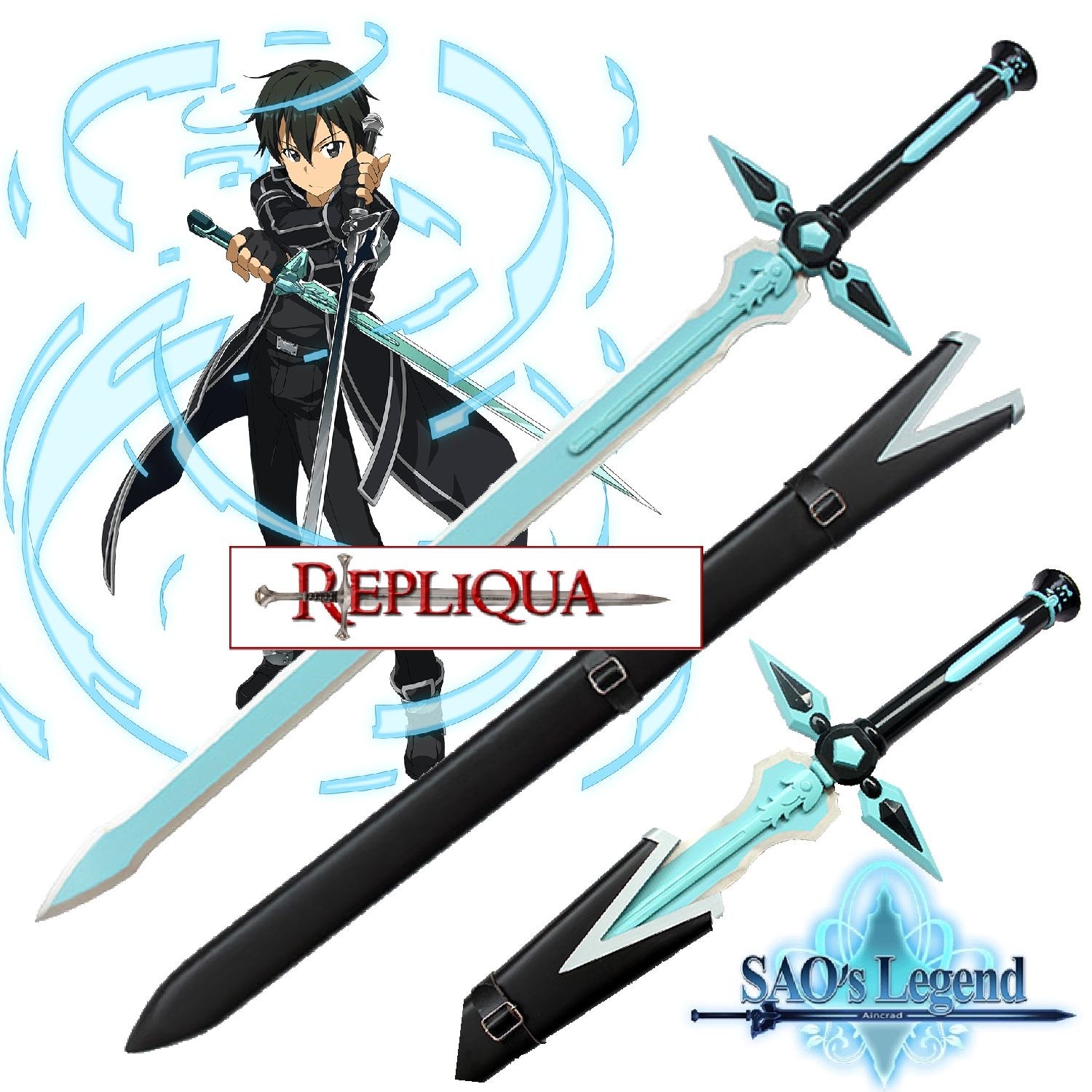 Lot de 2 Épées Kirito avec Fourreaux Bois